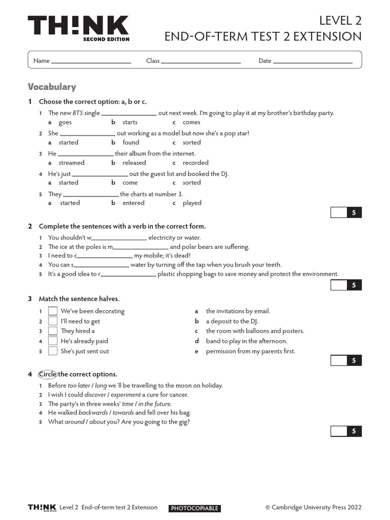 Thk2e BrE L2 End of Term Test Extension 2 | PDF | Recycling | Reuse