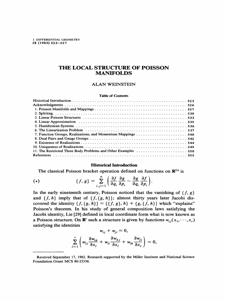 The Local Structure of Poisson Manifolds Alan Weinstein | PDF | Hamiltonian Mechanics | Lie Algebra