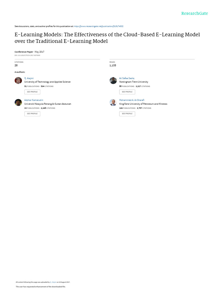 E-LearningModelsTheEffectivenessoftheCloud-BasedE-LearningFinal | PDF | Educational Technology ...