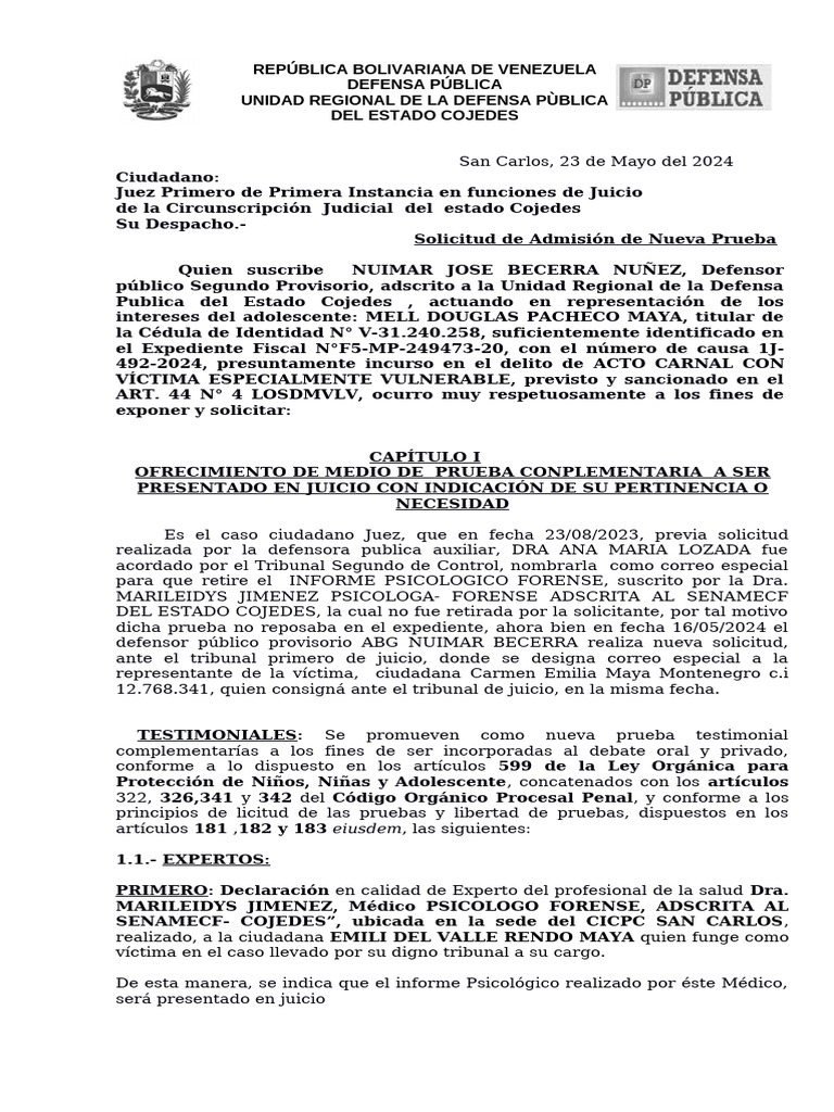 Prueba Complementaria | PDF | Ley procesal | Judicaturas