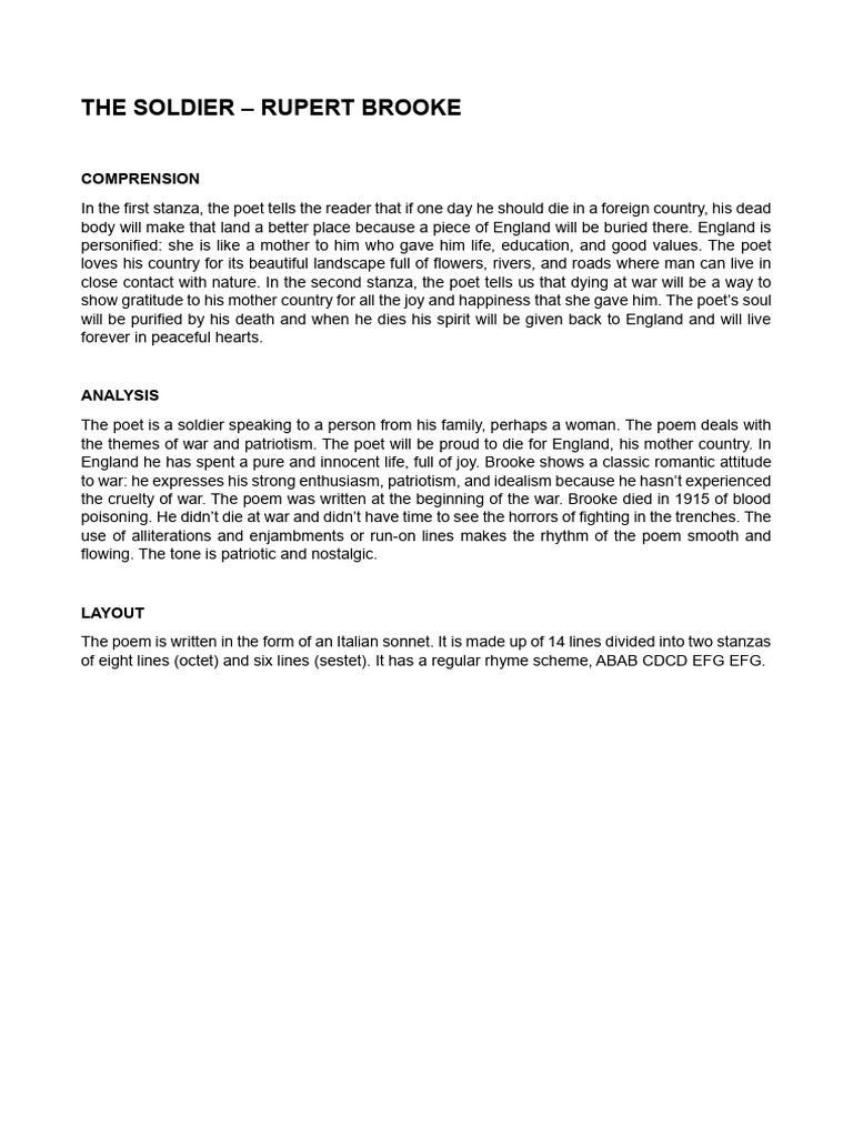 Analysis of Rupert Brooke's "The Soldier" | PDF