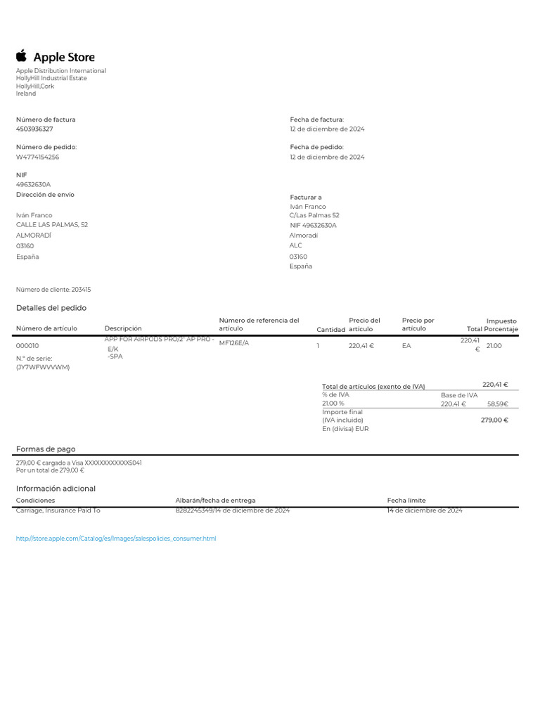 Factura Airpods Pro 2 PDF | PDF | Apple Inc.