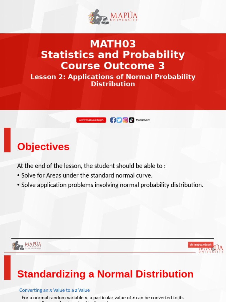 CO3-L2 - Applications of Normal Probability Distribution | PDF | Normal Distribution ...