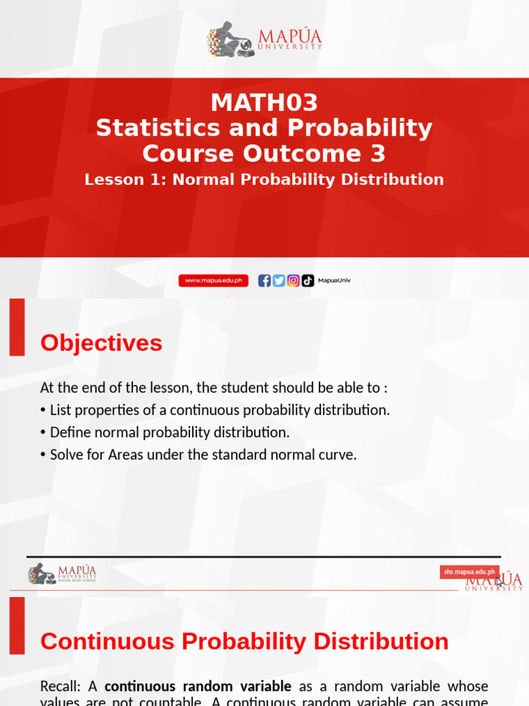 CO3-L1 - Normal Probability Distribution | PDF | Probability Distribution | Random Variable