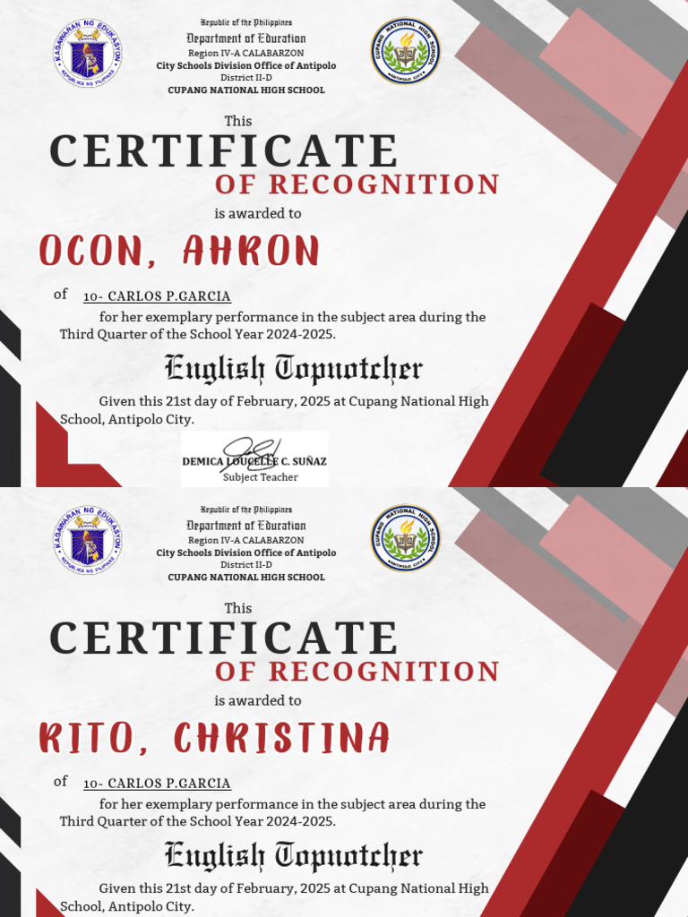 3RD Quarter Cert 2024 - 2025 | PDF | Government | Government Institutions