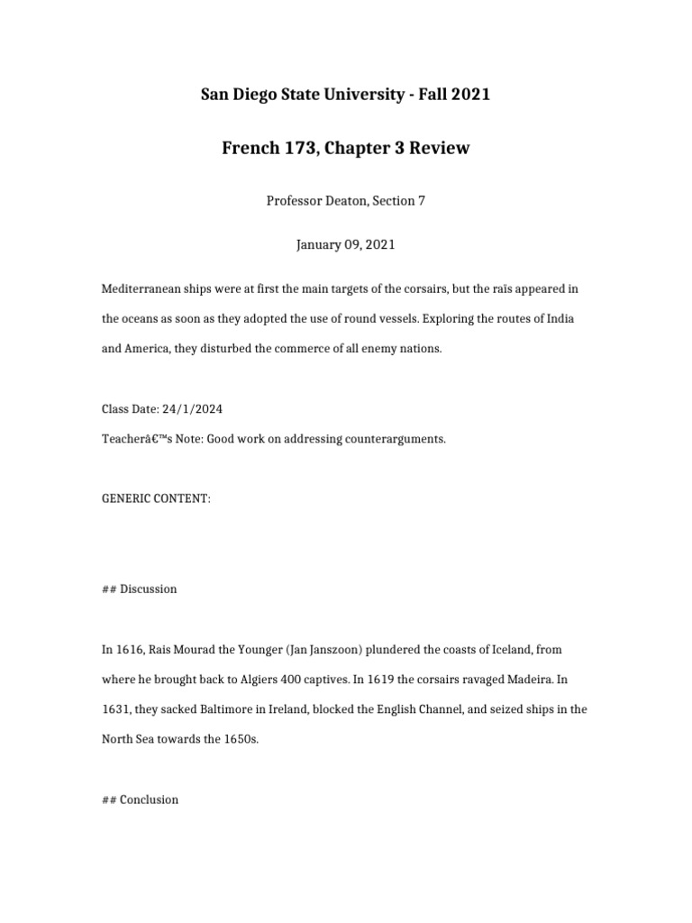 French 173 Chapter 3 Review | PDF | Algiers | Water Transport