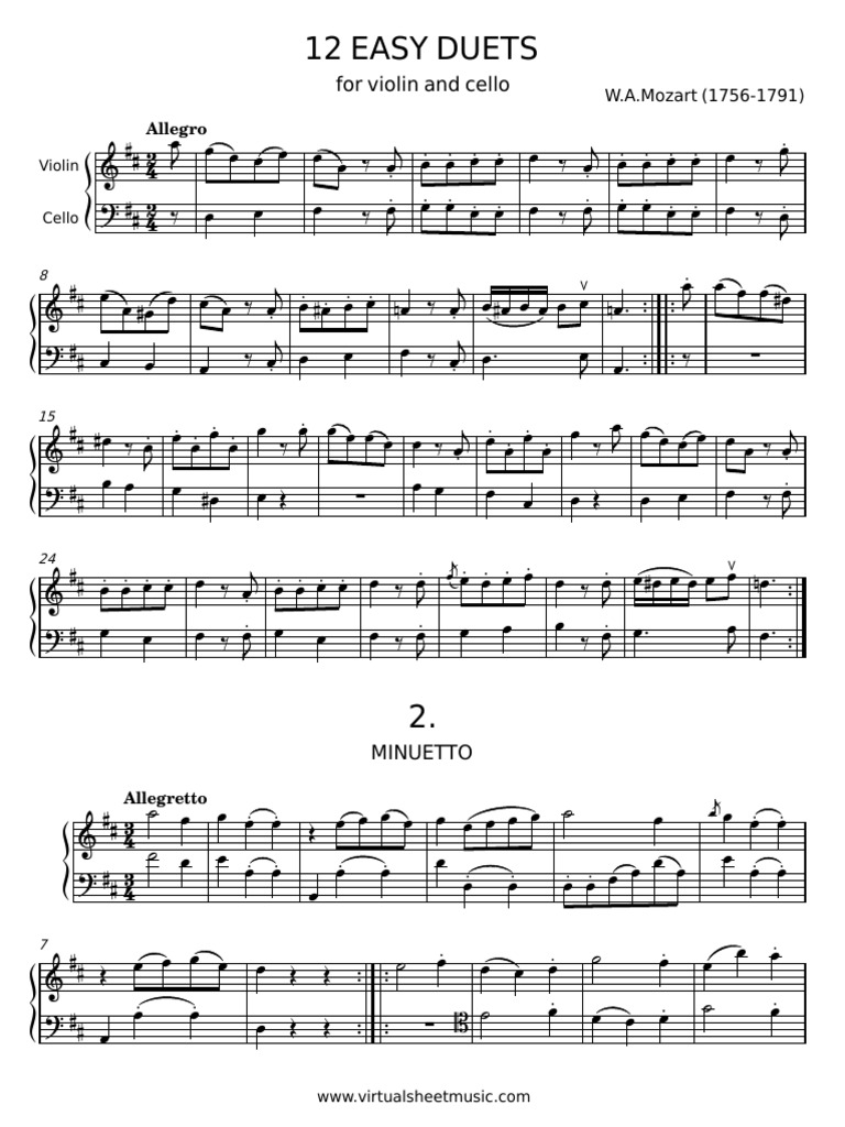 12 Easy Duets For Violin and Cello - Wolfgang Amadeus Mozart | PDF | Musical Compositions ...