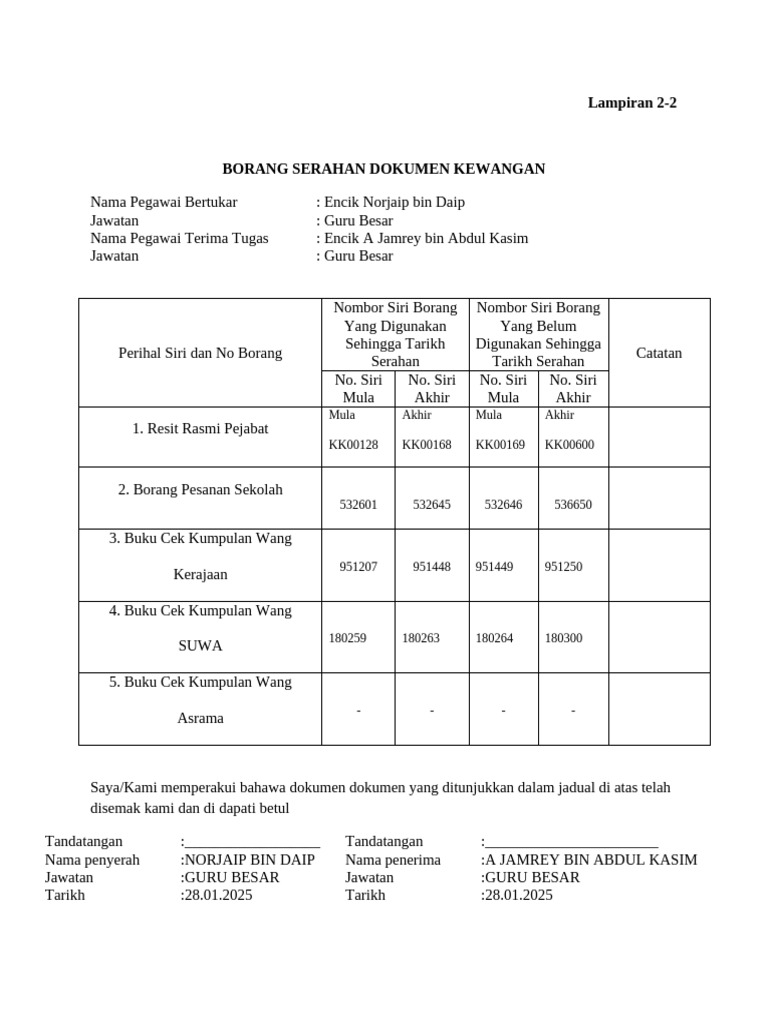 Borang Serahan Dokumen Kewangan | PDF