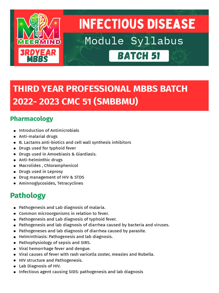 Infectious Disease Module Syllabus by MeerMind | PDF | Infection | Fever