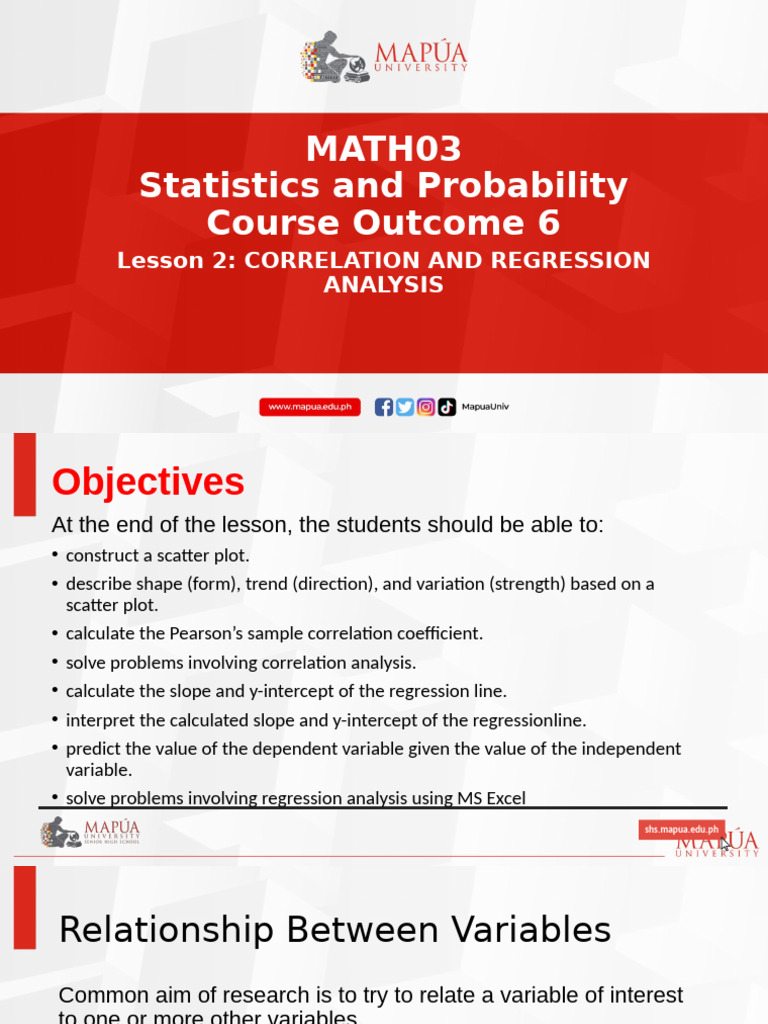 Co6-L2-Correlation and Regression Analysis | PDF | Regression Analysis | Linear Regression