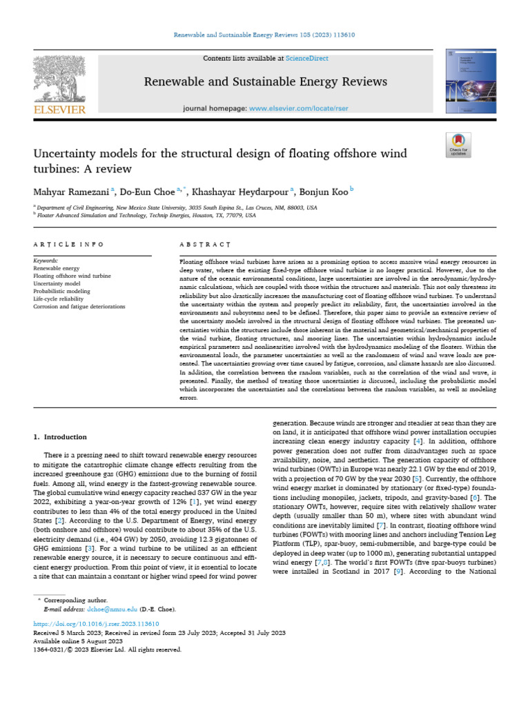 Uncertainty models for the structural design of floating offshore wind turbines_ A review | PDF ...