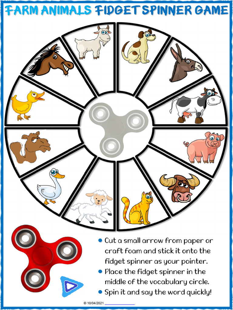 farm animals vocabulary esl printable fidget spinner game for kids (1 ...