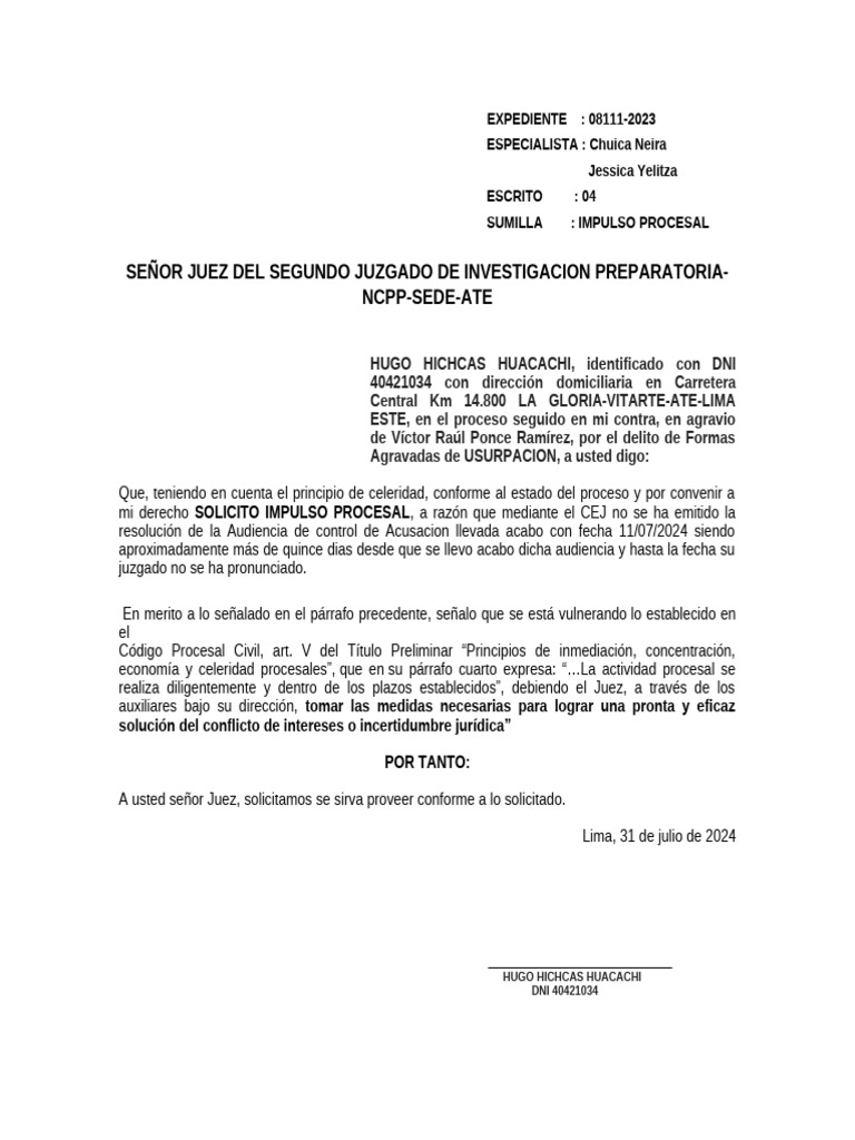 Hichcas Impulso Procesal | PDF | Justicia | Crimen y violencia