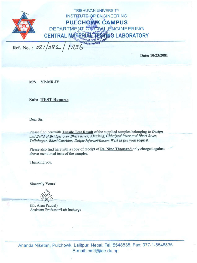 Rebar Lab Test Report - Bheri | PDF