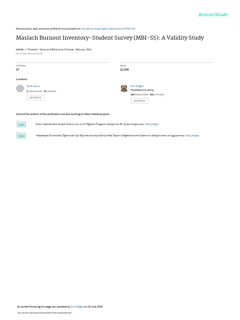 Maslach Burnout Inventory Student Survey | PDF | Factor Analysis ...