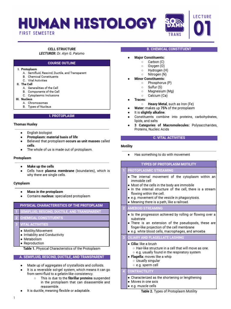 Copy of Copy of Histo_lec 1_cell Structure (1) | PDF | Cell Nucleus | Endoplasmic Reticulum