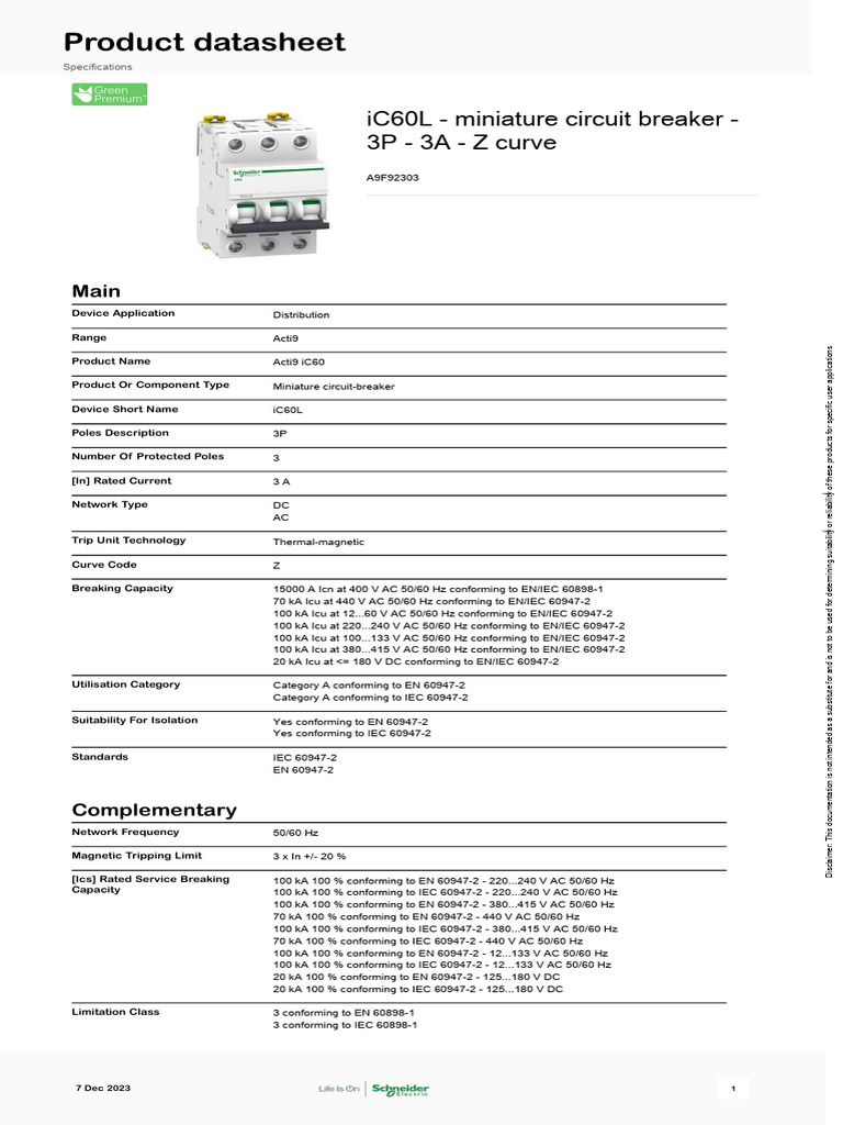 Schneider Electric - Ic60 - A9F92303 | PDF | Manufactured Goods | Power ...