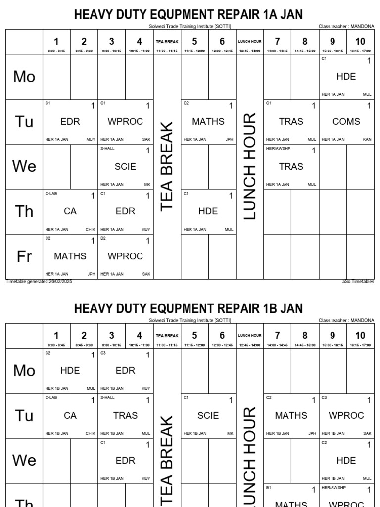 Final Draft Timetable Term 1 2025 - Students | PDF