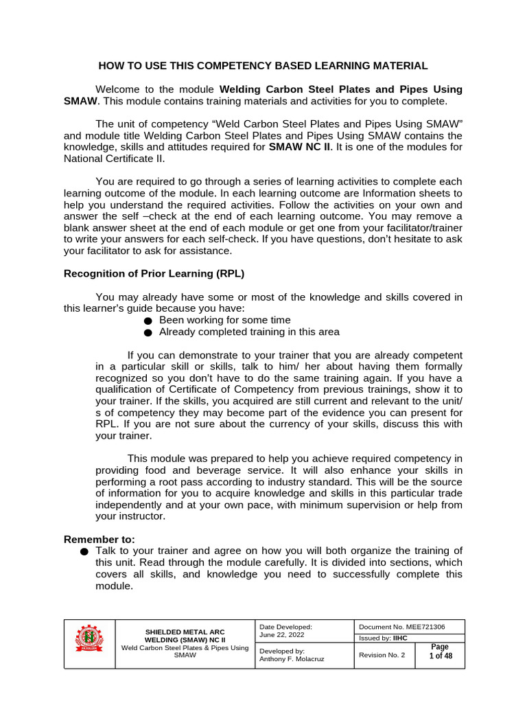 A.4.CBLM (Competency-Based Learning Material) | PDF | Welding ...