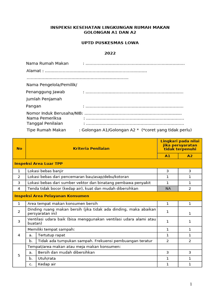 Form IKL Rumah Makan | PDF