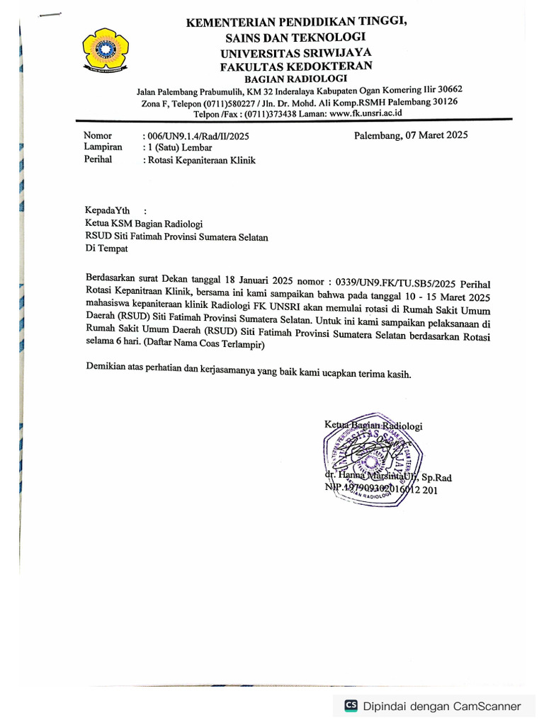 Surat Rotas Radiologi RSSF Periode 3 Maret - 7 Maret 2025 | PDF