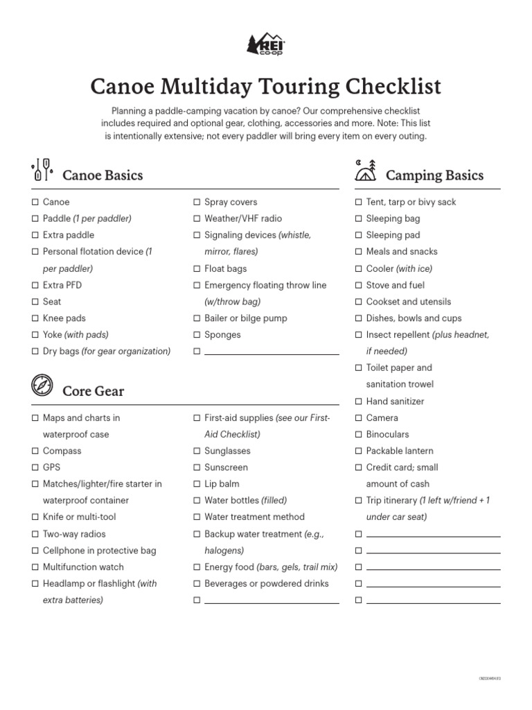 Canoe Multiday Touring Checklist | PDF