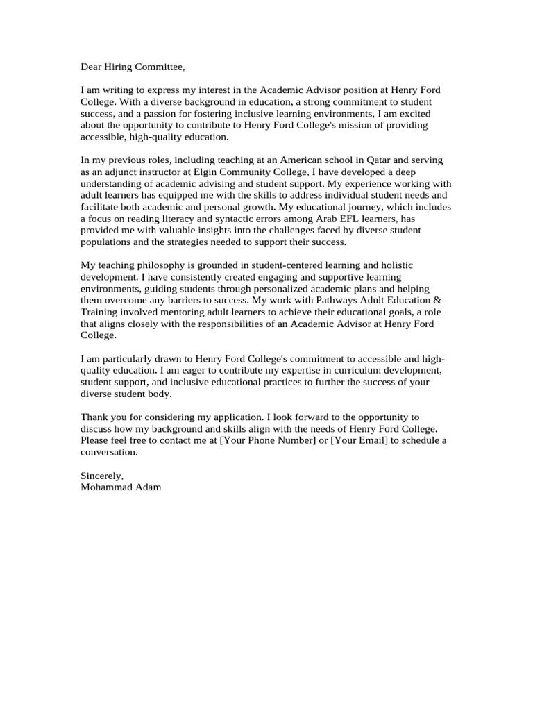 Academic Advisor Application for HFC | PDF