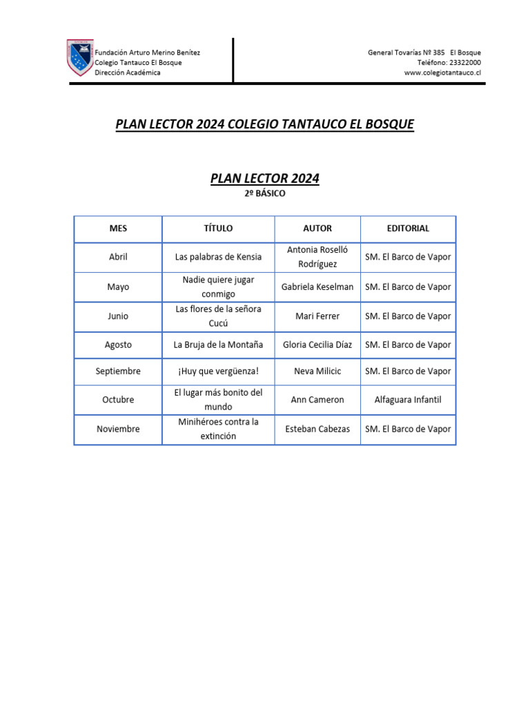 2AB Plan Lector 2024 | PDF