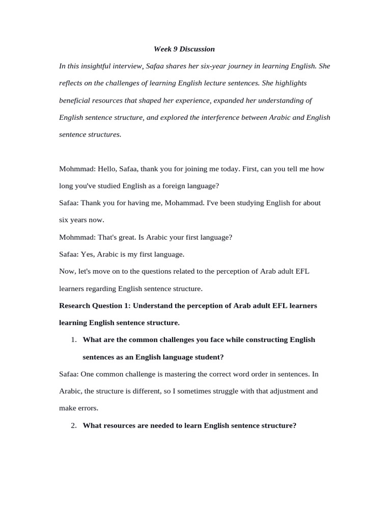 Resarch DIscussion | PDF | English As A Second Or Foreign Language | Syntax