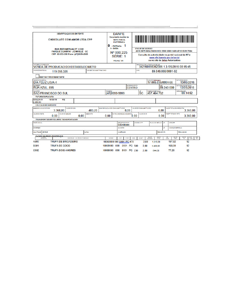 MODELO DE DANFE PARA PESQUISA | PDF