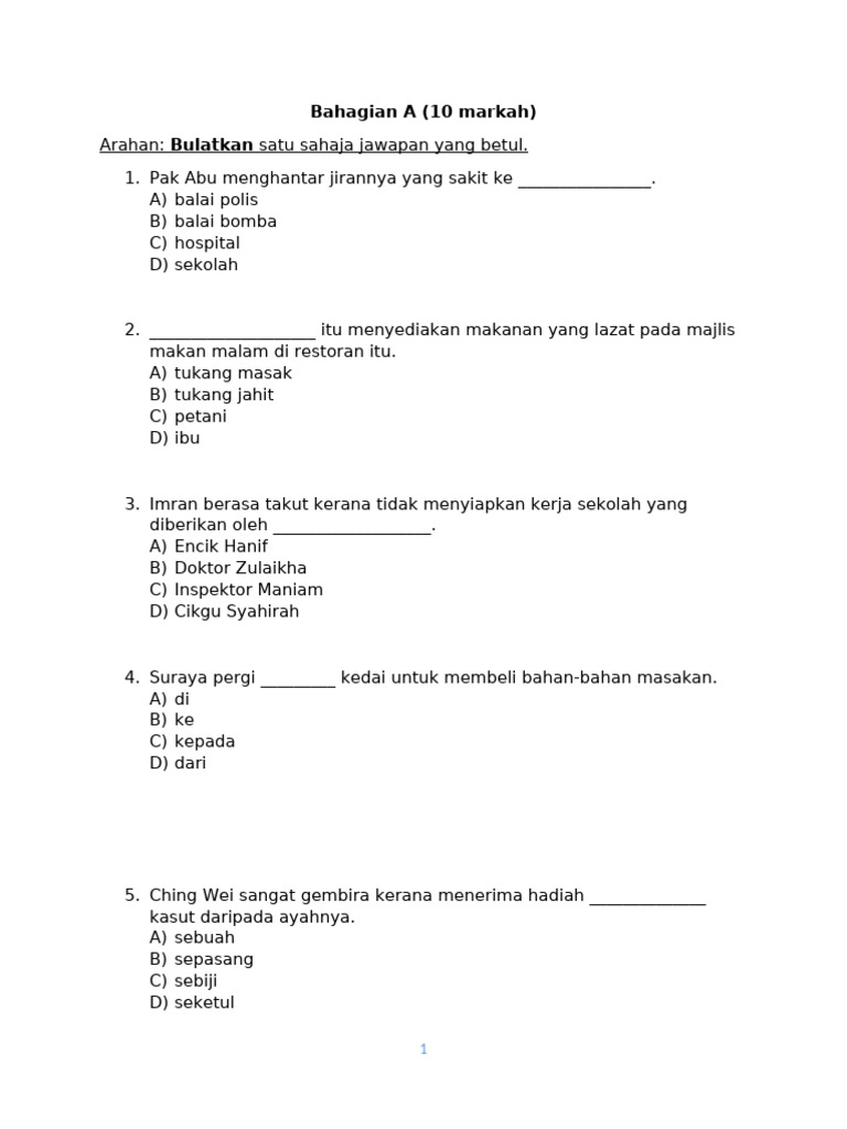 Uasa BM Tahun 1 | PDF