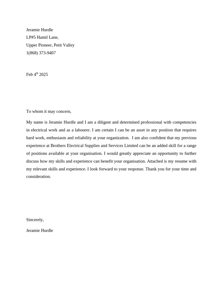 Cover Letter-Jeramie Hurdle | PDF