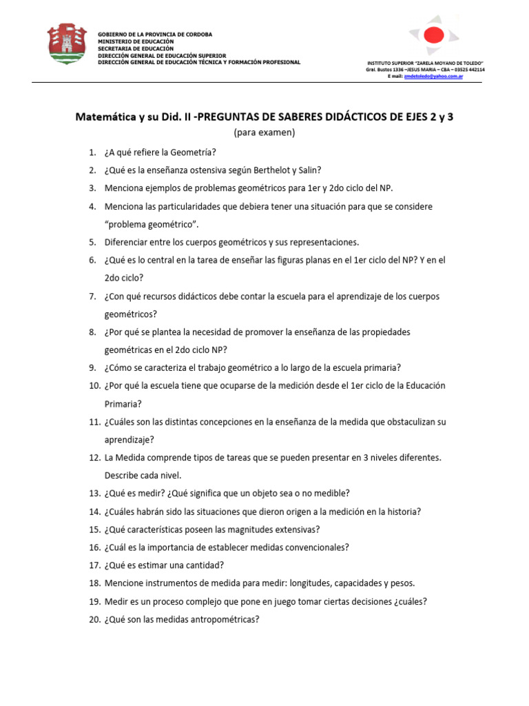 Preguntas sobre Didáctica de Matemáticas | PDF | Geometría | Enseñando