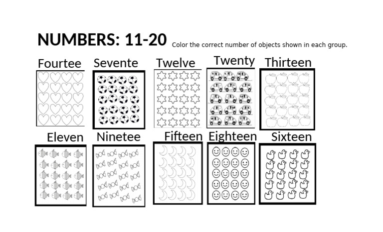 Activity Numbers 11 To 20 Picture Description Exercises Tests - 98449 | PDF