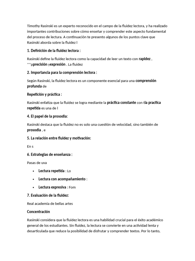 Timothy Rasinski Es Un Experto Reconocido en El Campo de La Fluidez Lectora | PDF