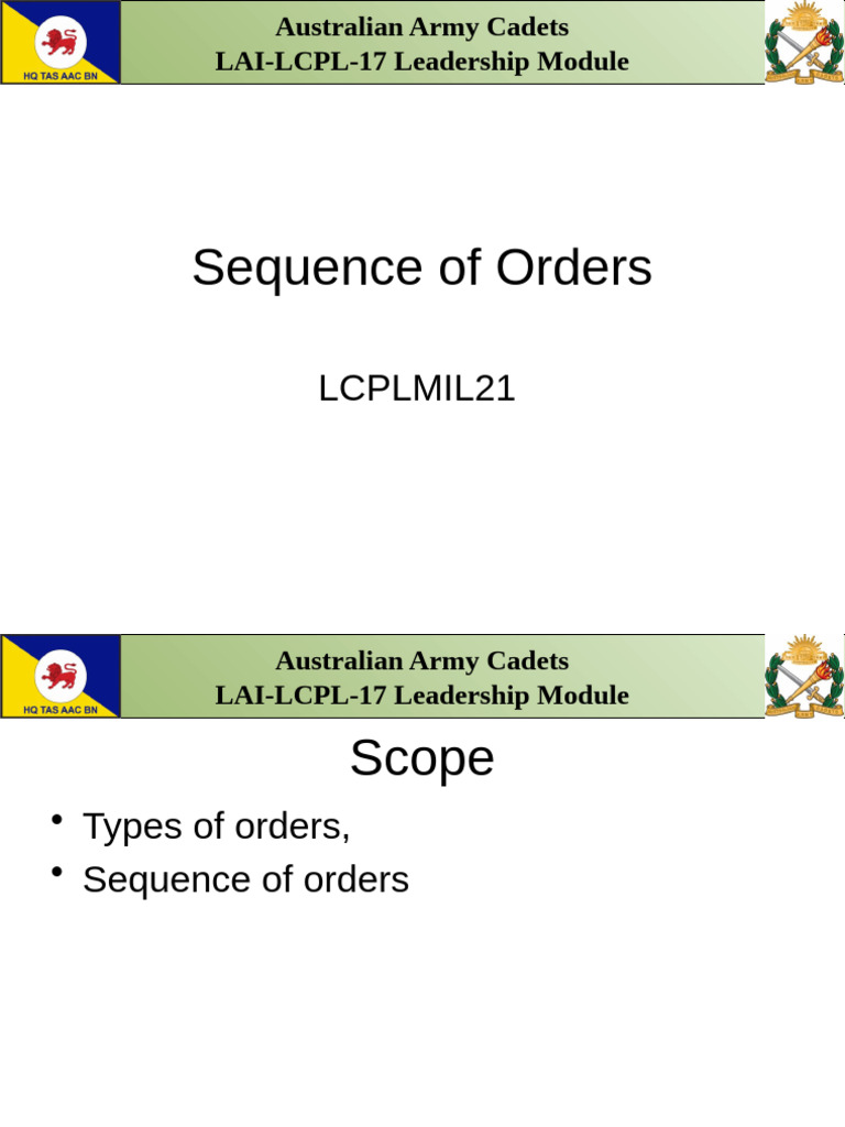 LCPLMIL21 - Presentation 001 - Sequence of Orders | PDF | Military ...