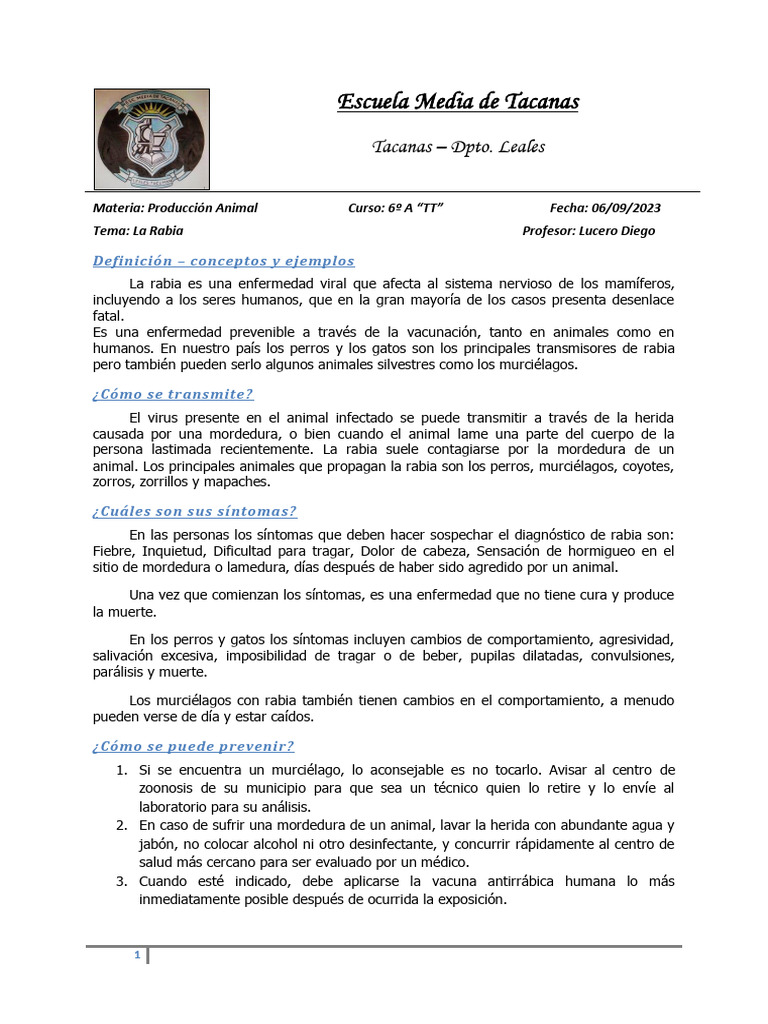 La Rabia | PDF | Rabia | Enfermedades y trastornos