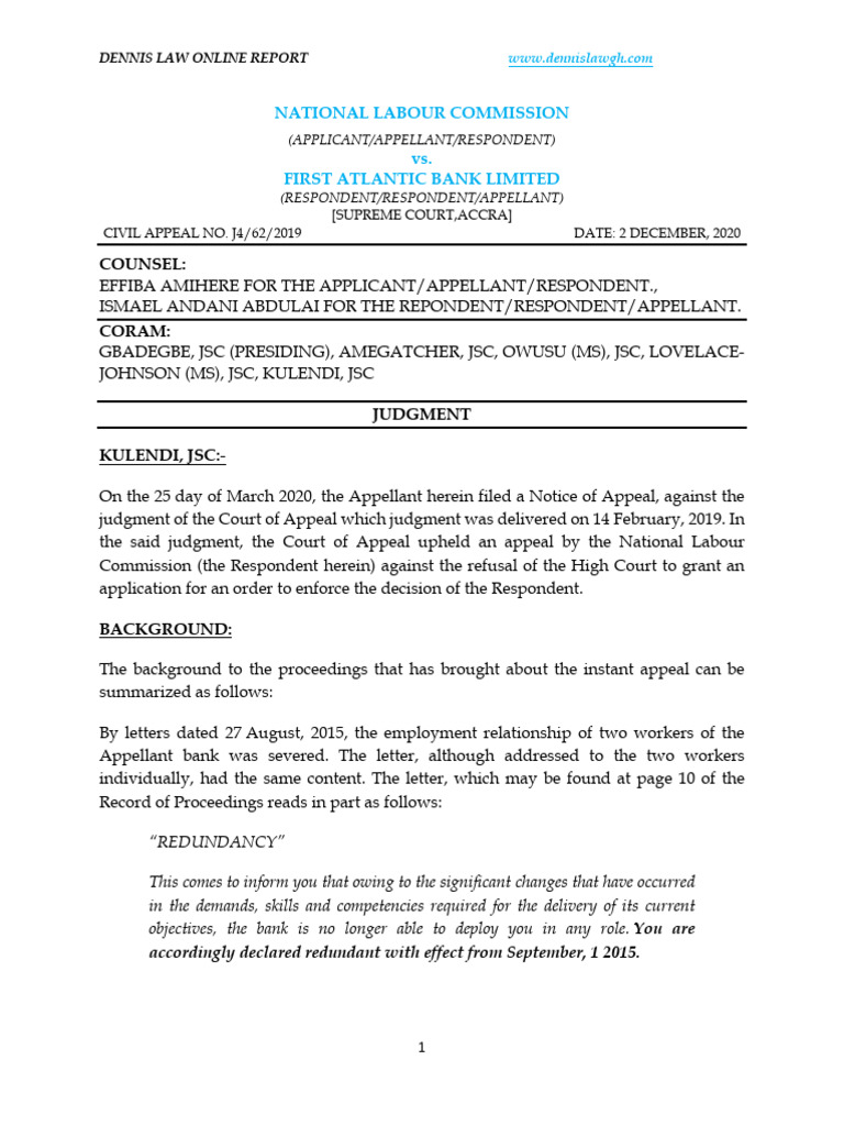 National Labour Commission VS First Atlantic Bank Limited | PDF ...