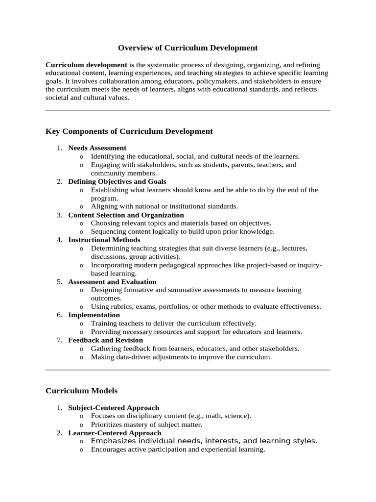 Overview of Curriculum Development | PDF | Curriculum | Educational ...