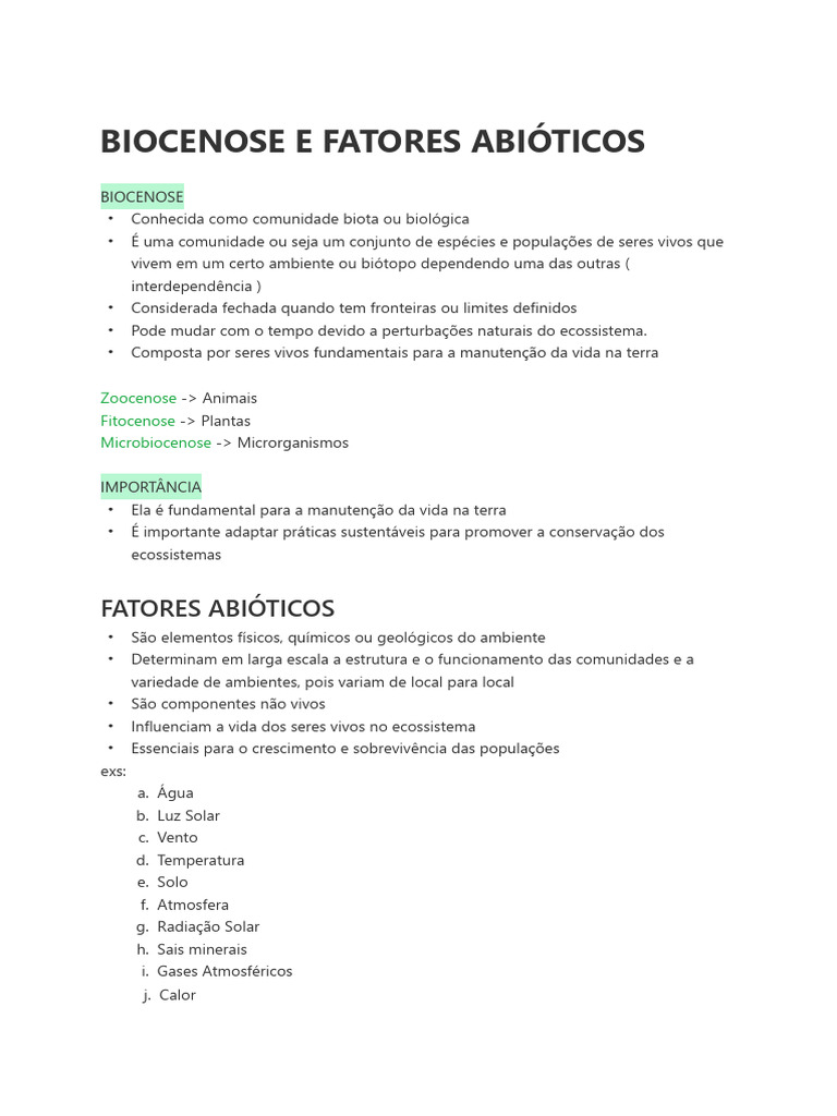 Biocenose e Fatores Abióticos | PDF