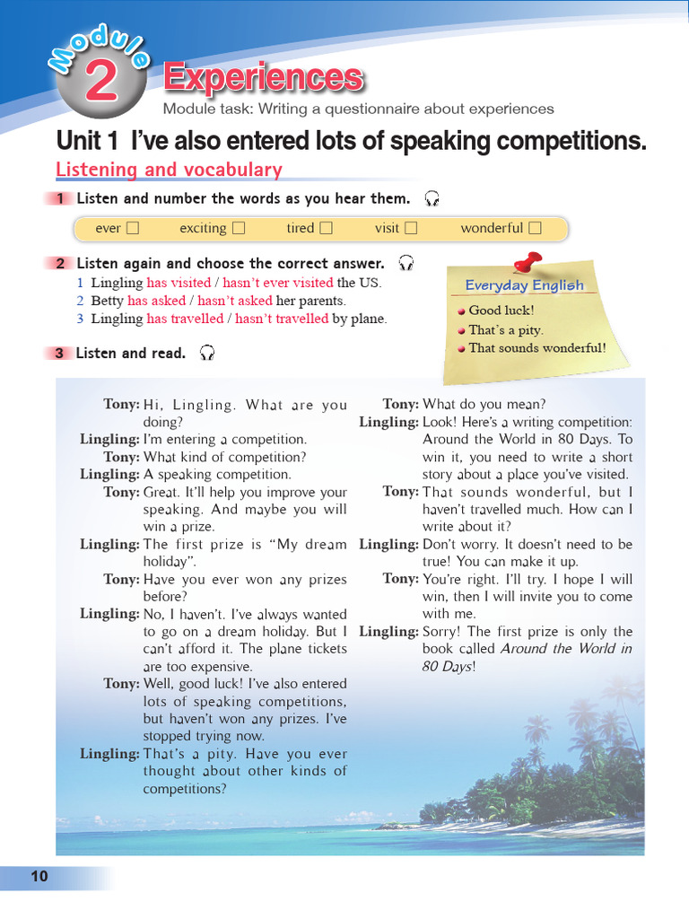 Experiences: Unit 1 I've Also Entered Lots of Speaking Competitions ...