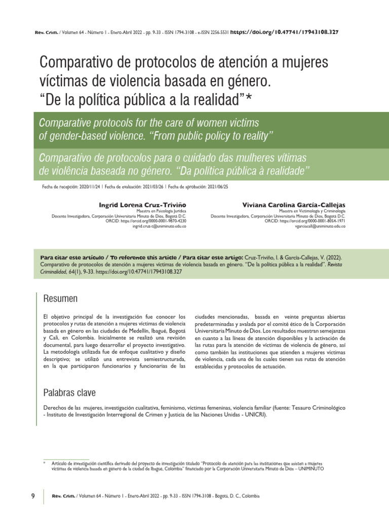 COMPARATIVO PROTOCOLOS DE ATENCION VIOLENCIA DE GÉNERO | PDF | La violencia contra las mujeres ...