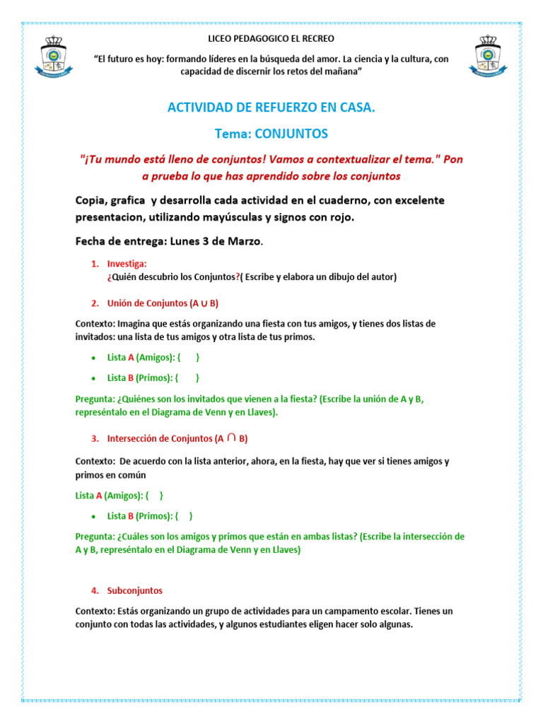 Actividades sobre Conjuntos para Estudiantes | PDF