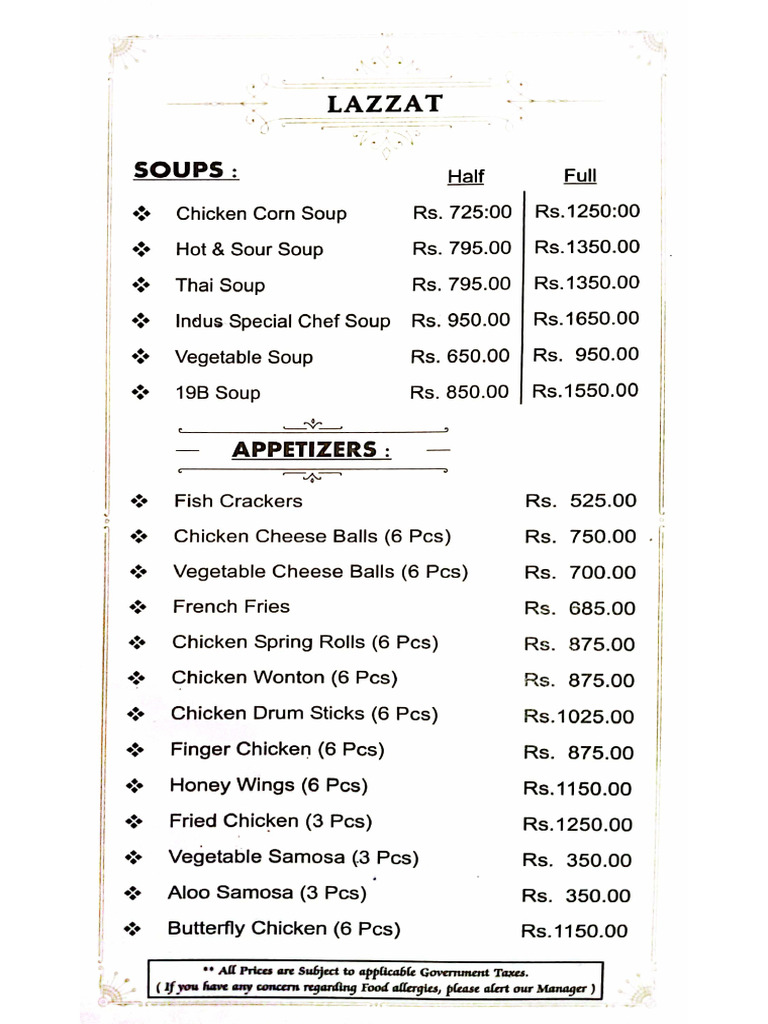 Lazzat Restaurant's Menu | PDF