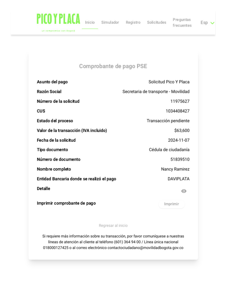Comprobante de Pago PSE | PDF
