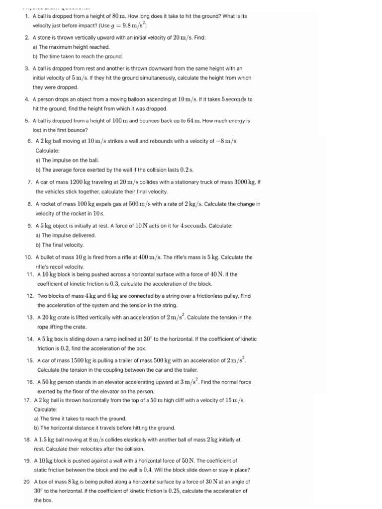 Physics Exam Questions | PDF