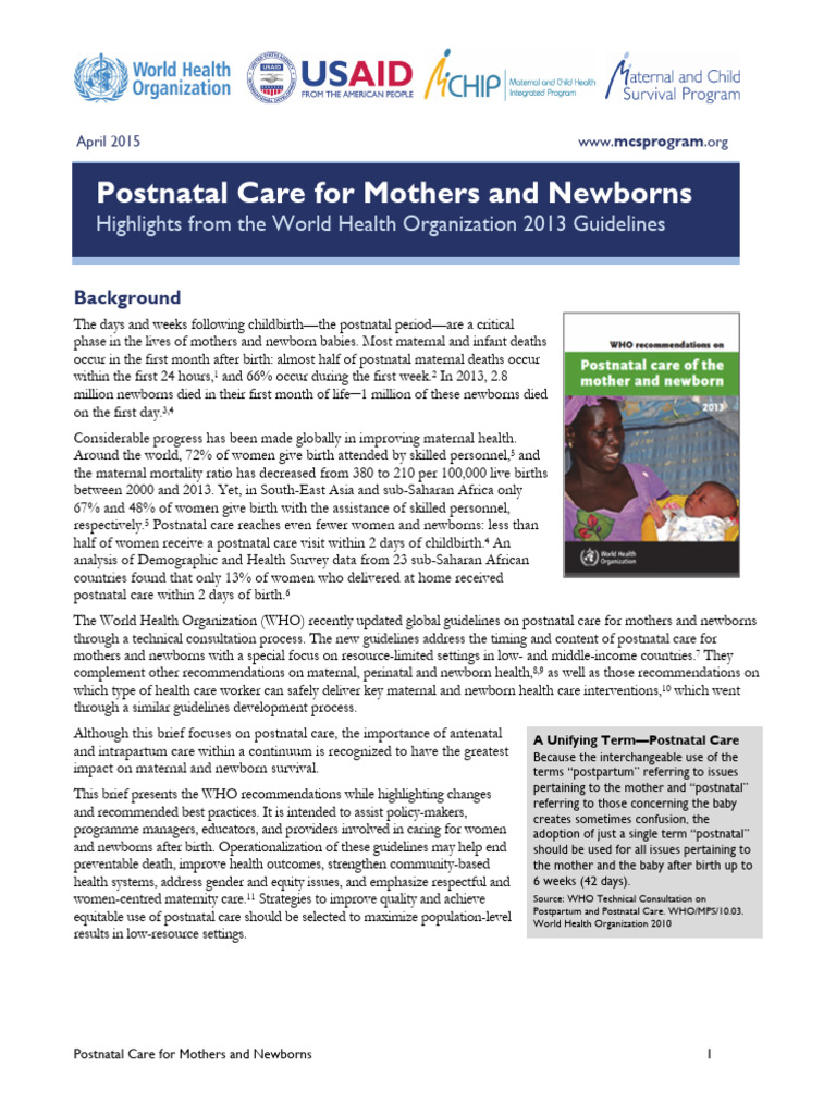 WHO Guidelines on Postnatal Care | PDF | Postpartum Period | Childbirth
