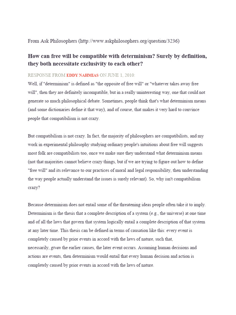 Nahmias - Compatibilism and Bypassing | PDF | Free Will | Determinism