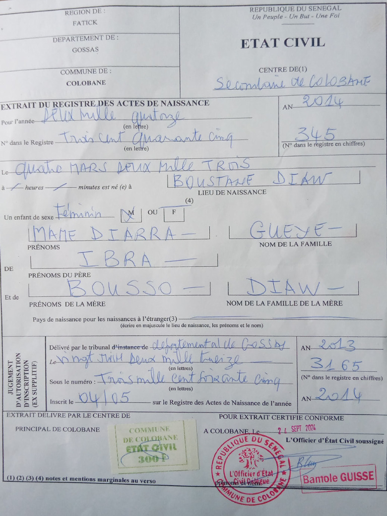 Extrait de Naissance | PDF