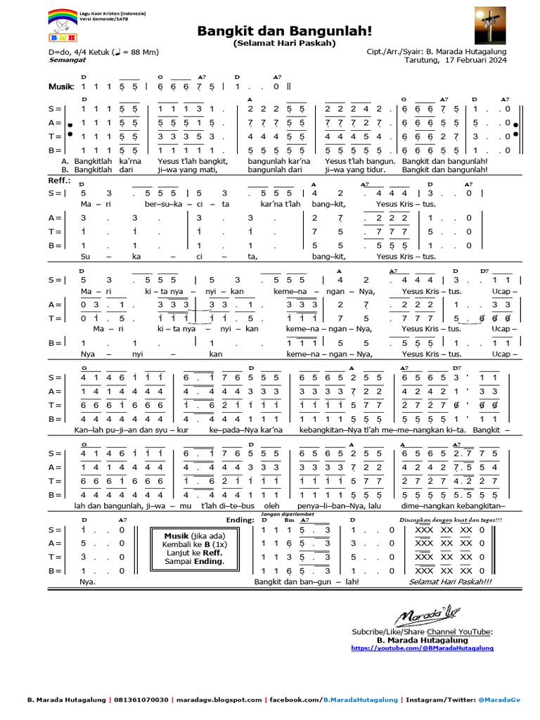 Partitur Koor Bangkitlah Dan Bangunlah (Selamat Hari Paskah) | PDF